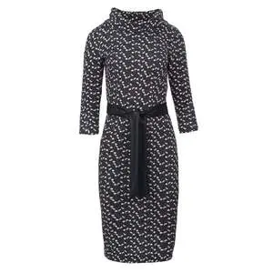 CONQUISTA Fitted Print Dress With Belt - Grey