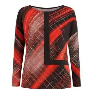 CONQUISTA Long Sleeve Geometric Print Top - Red