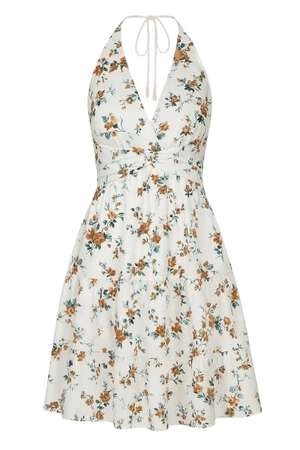 CONQUISTA Neutrals Ecru Floral Empire Line Mini Dress - Beige