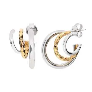 GOLD & HONEY And Gold Two-tone Triple Hoops - Silver
