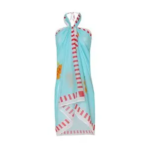 DHARA SHETH, DUBAI Azure Bloom Floral Resort Halter-style Cotton Sarong Powder ,orange ,red - Blue/orange/red