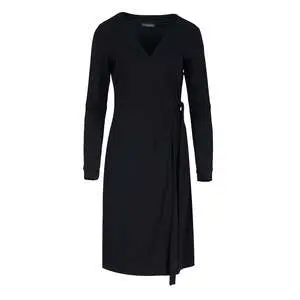 CONQUISTA Long Sleeve Stretch Viscose Midi Wrap Dress - Black