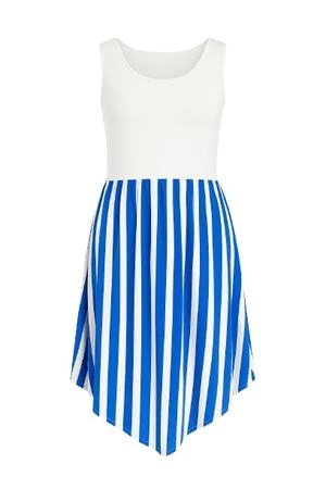 CONQUISTA Contrast Fabric Sleeveless Striped Dress - Blue