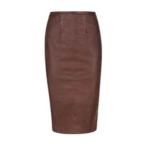 CONQUISTA Faux Leather High Waist Pencil Skirt - Brown