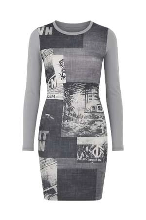 CONQUISTA Print Stretch Dress - Grey
