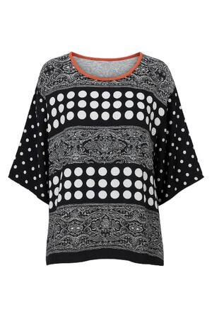 CONQUISTA Round Neck Print Top - Black
