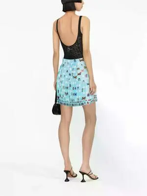 Versace Pleated Silk Butterfly Print Skirt