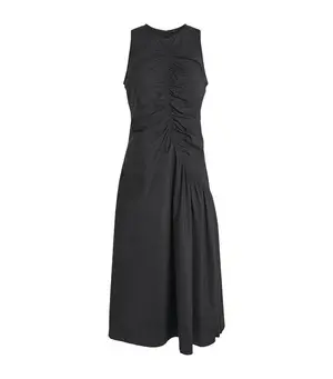 Theory Cotton Ruched Asymmetric Midi Dress - Black