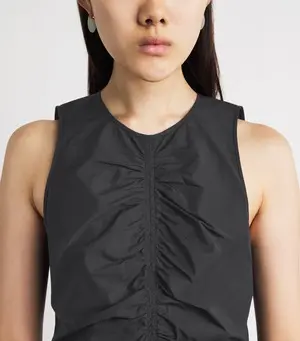 Theory Cotton Ruched Asymmetric Midi Dress - Black
