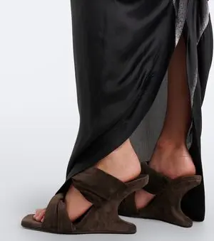 Rick Owens Twisted Cantilever Suede Wedge Mules