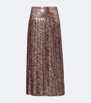 Valentino Garavani Floral Pleated Silk-blend Lame Midi Skirt - Multicoloured