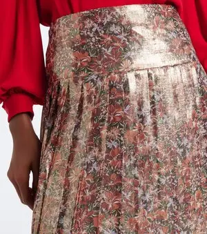 Valentino Garavani Floral Pleated Silk-blend Lame Midi Skirt - Multicoloured
