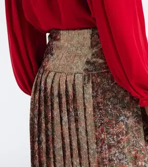 Valentino Garavani Floral Pleated Silk-blend Lame Midi Skirt - Multicoloured