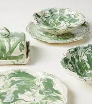 CABANA Marbled Set Of 2 Ceramic Bowls