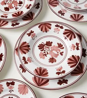 CABANA Blossom Set Of 2 Ceramic Soup Plates - Brown