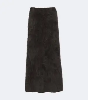 LISA YANG Asta Cashmere Midi Skirt In Dark Fern Brushed - Brown