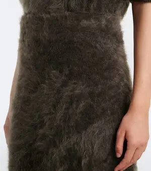 LISA YANG Asta Cashmere Midi Skirt In Dark Fern Brushed - Brown