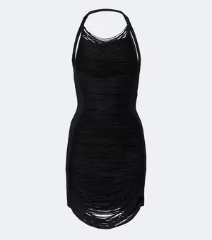 Attico Fringed Halterneck Minidress - Black