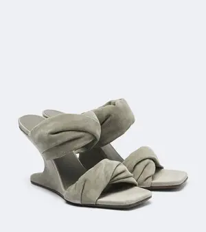 Rick Owens Twisted Cantilever Suede Wedge Mules - Grey