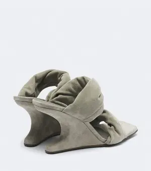 Rick Owens Twisted Cantilever Suede Wedge Mules - Grey
