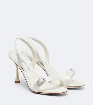 Manolo Blahnik Zutosan Embellished Satin Slingback Sandals - White