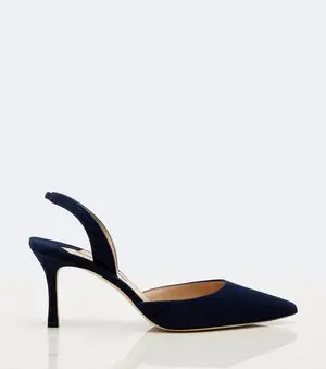 Manolo Blahnik Carolyne 70 Suede Slingback Pumps - Blue