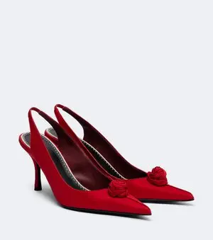 Magda Butrym Floral-applique Satin Slingback Pumps - Red
