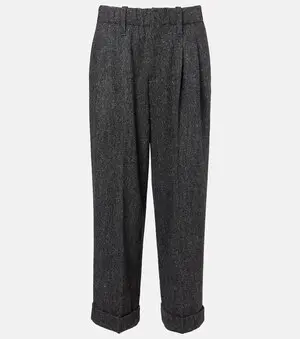 Brunello Cucinelli Pleated Wool-blend Tapered Pants - Grey