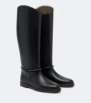 Brunello Cucinelli Monili Leather Knee-high Boots - Black
