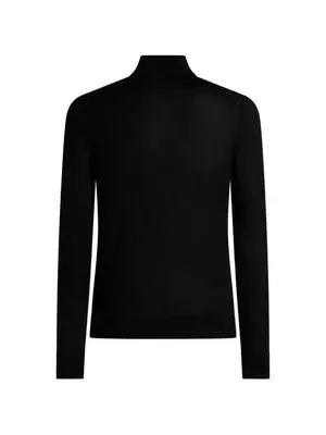 Etro Wool And Silk Sweater With Zip And Pegaso Embroidery - Black