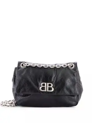 Balenciaga Monaco Chain Flap Leather Mini Shoulder Bag - Black