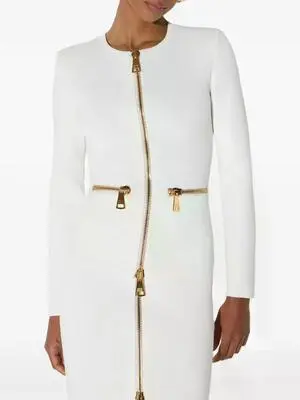 Elisabetta Franchi Knit Cardigan With Golden Zip Detailing - White