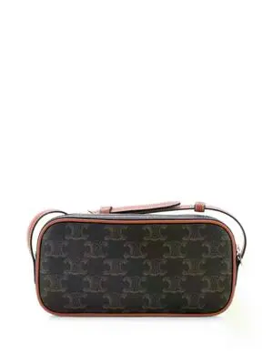 Celine Embroidered Triomphe Coated Canvas With Leather Small Shoulder Bag