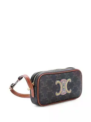 Celine Embroidered Triomphe Coated Canvas With Leather Small Shoulder Bag