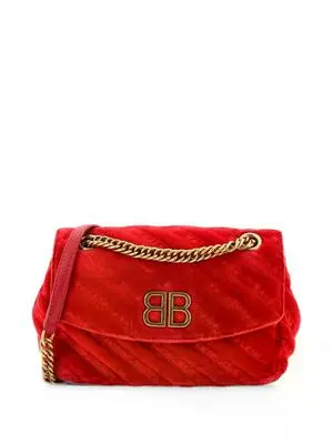 Balenciaga Bb Chain Round Quilted Velvet Small Shoulder Bag - Red
