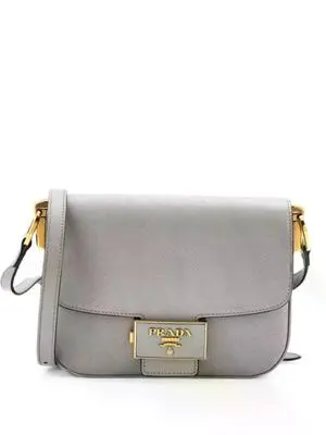 Prada Embleme Flap Bag Saffiano Leather Small Shoulder Bag - Grey