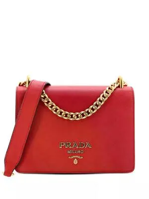 Prada Saffiano Leather Small Crossbody Bag With Chain Flap - Red