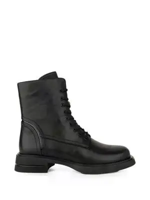 LINDA BAUMANN Lace-up Leather Ankle Boots - Black