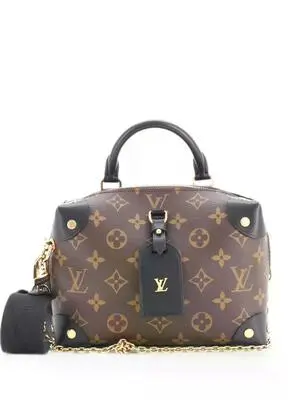 LOUIS VUITTON Petite Malle Souple Handbag Monogram Canvas With Leather Shoulder Bag - Black