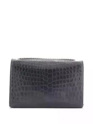 Saint Laurent Monogram Tassel Crocodile Embossed Leather Medium Crossbody Bag