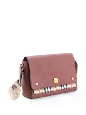 Burberry Note Leather With Vintage Check Canvas Medium Crossbody Bag - Brown