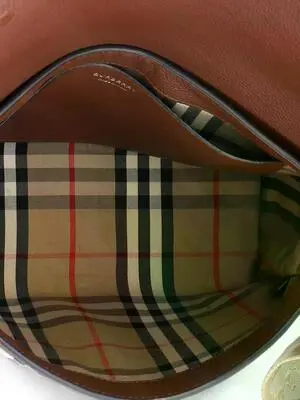 Burberry Note Leather With Vintage Check Canvas Medium Crossbody Bag - Brown