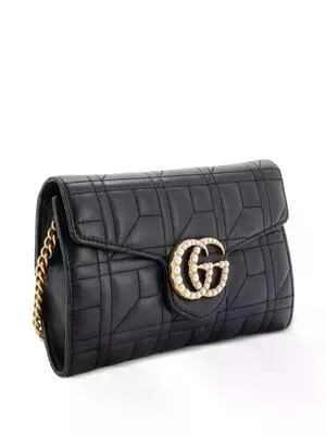 Gucci Pearly Gg Marmont Chain Wallet Matelassé Leather Mini Shoulder Bag