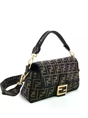 Fendi Baguette Nm Bag Zucca Canvas Medium Shoulder Bag - Black