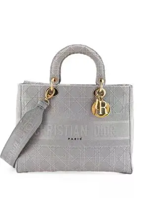 Dior Lady D-lite Bag Cannage Embroidered Canvas Large Tote Bag - Grey