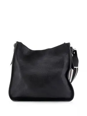 Prada Logo Strap Leather Medium Hobo Bag - Black