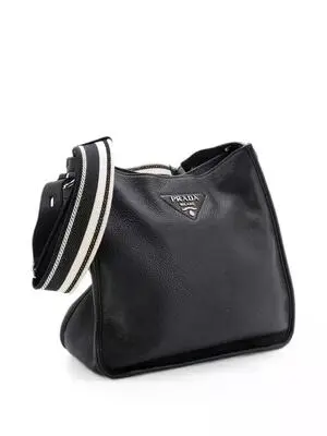 Prada Logo Strap Leather Medium Hobo Bag