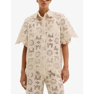 MALINA Ari Short-sleeve Guipure Lace Shirt