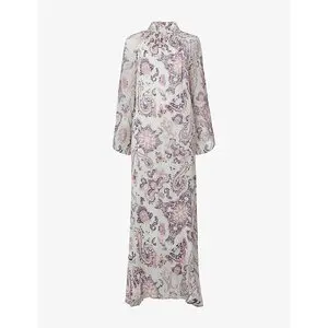 LEEM Shirred Neck Printed Woven Maxi Dress