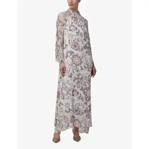 LEEM Shirred Neck Printed Woven Maxi Dress